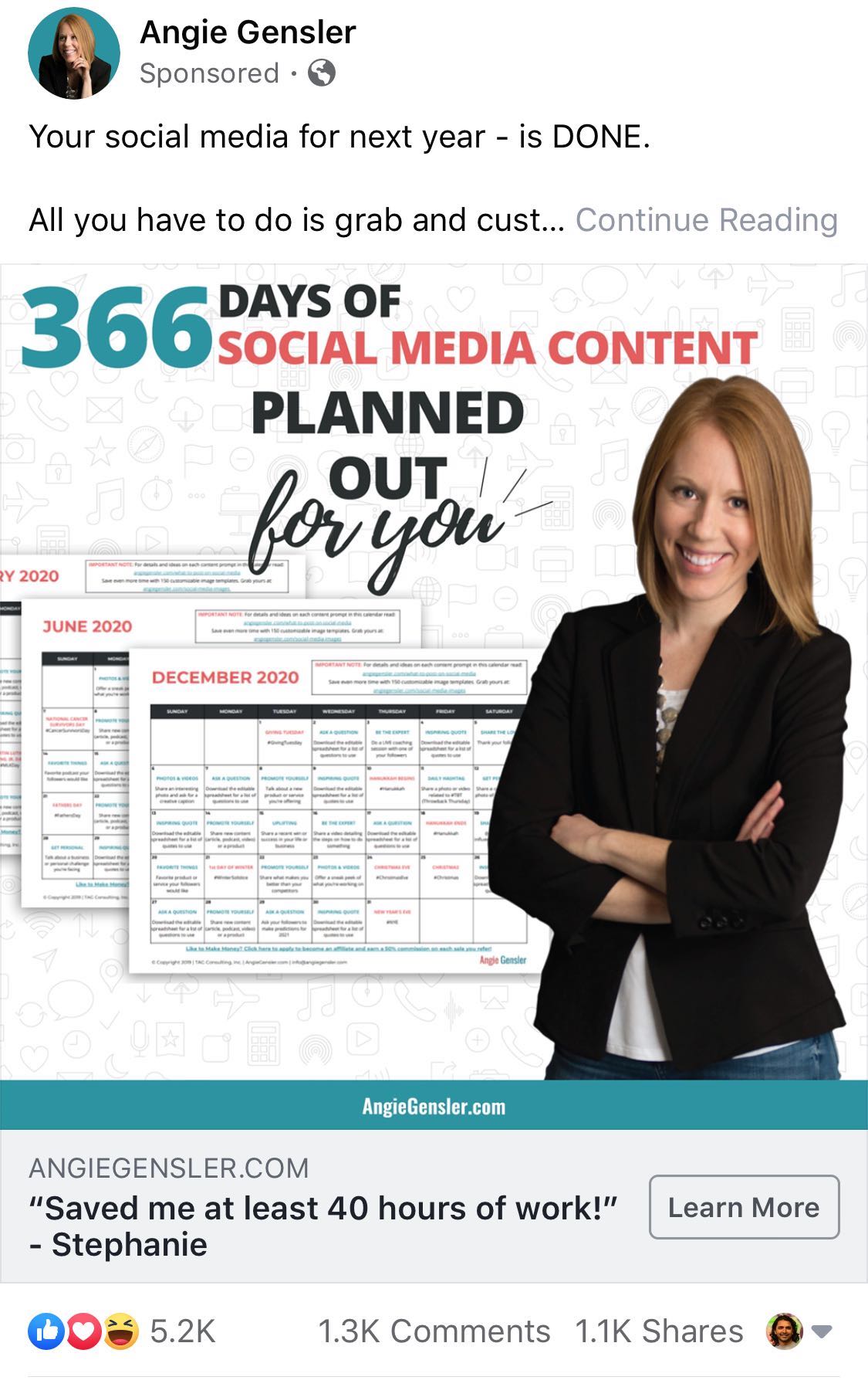 Angie Gensler - Content Calendar - Ad Angles